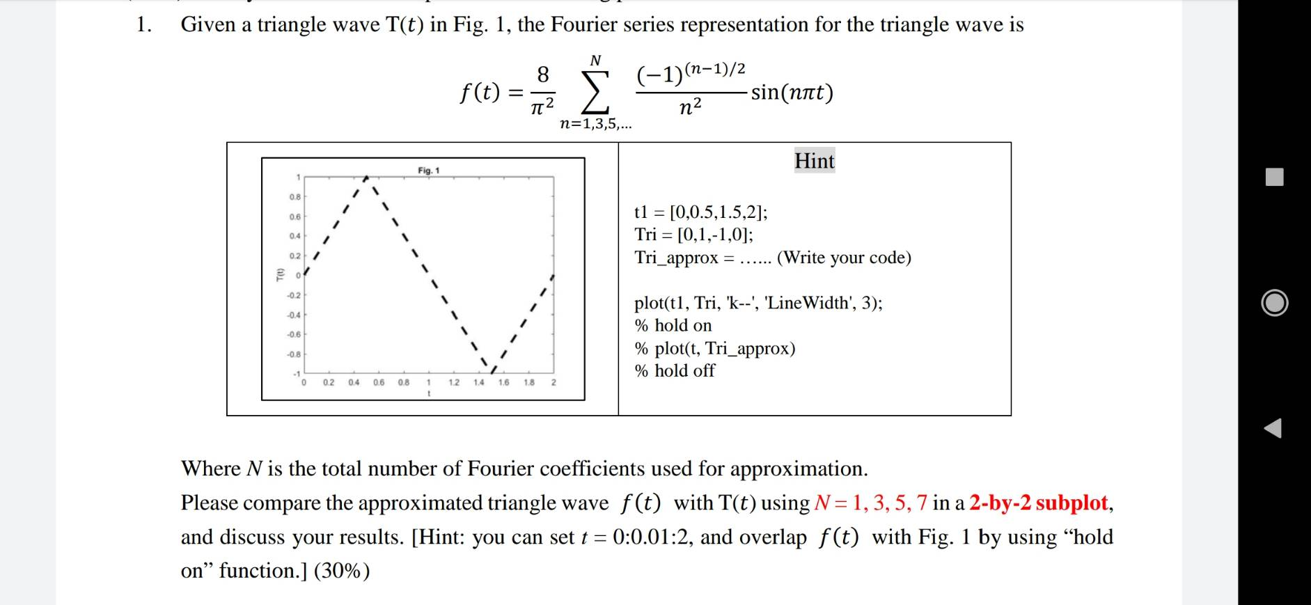 Solved 1. Given a triangle wave T(t) in Fig. 1, the Fourier | Chegg.com