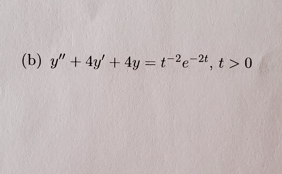 Solved (b) y" + 4y' + 4y = t-2e-2t, t > 0 | Chegg.com
