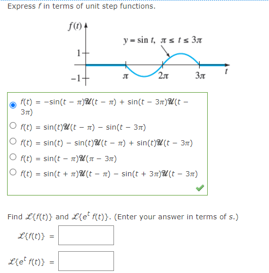 Solved Express f in terms of unit step functions. f(0) y = | Chegg.com