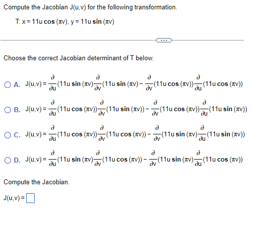 Solved Compute the Jacobian J(u,v) ﻿for the following | Chegg.com