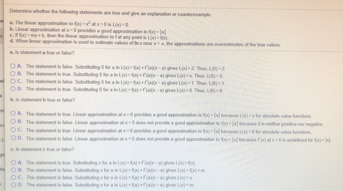 Solved Determine whether the following statements are true | Chegg.com