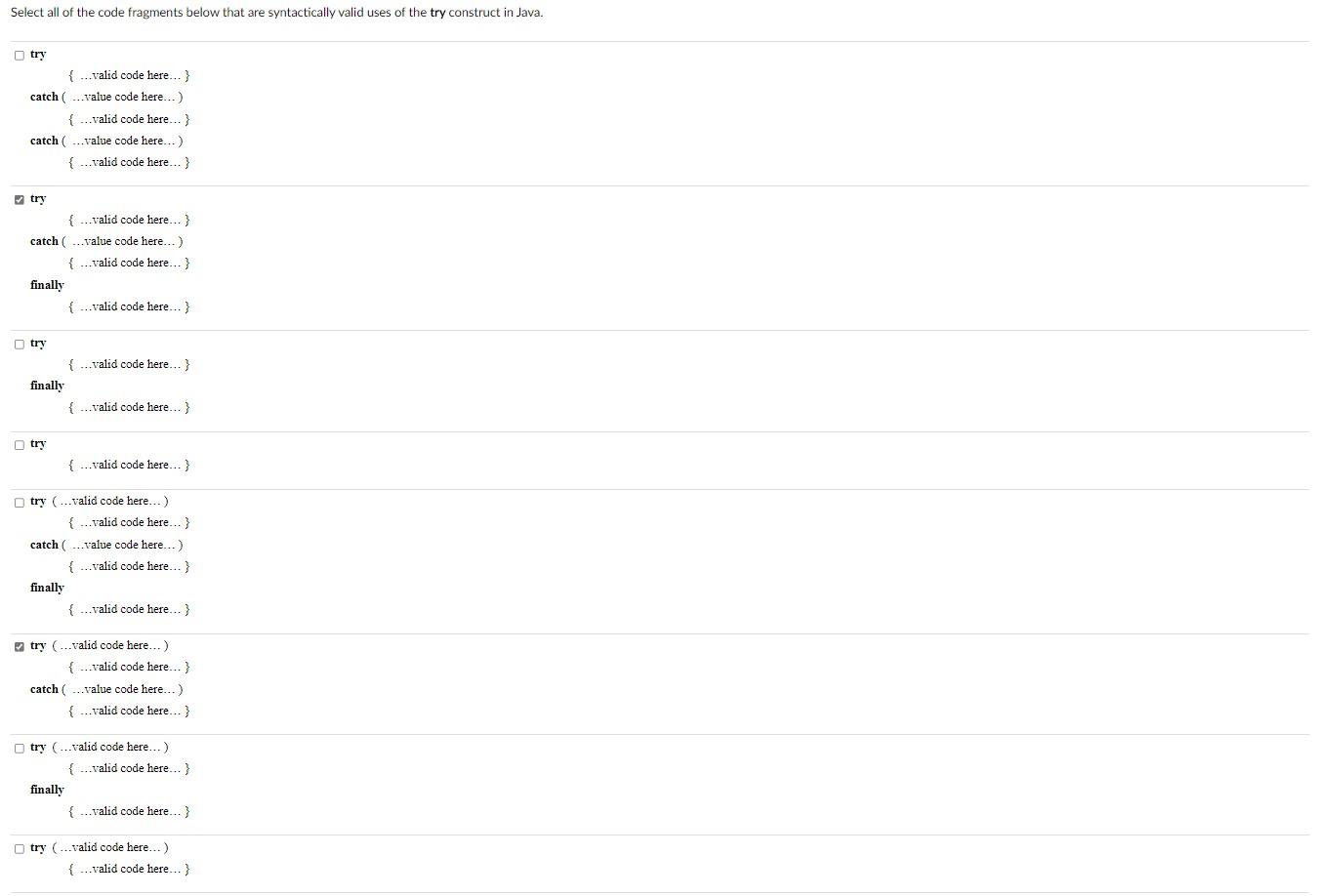 Solved Select all of the code fragments below that are | Chegg.com