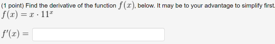 Solved (1 point) Find the derivative of the function f(x), | Chegg.com