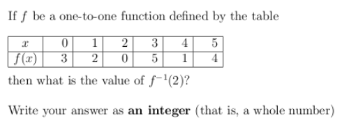 Solved If f be a one-to-one function defined by the table | Chegg.com
