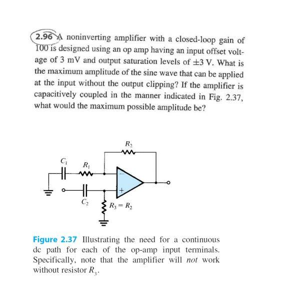 Solved 2.96 A noninverting amplifier with a closed-loop gain | Chegg.com