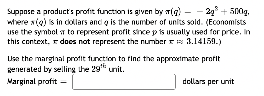 Solved Suppose a product's profit function is given by | Chegg.com