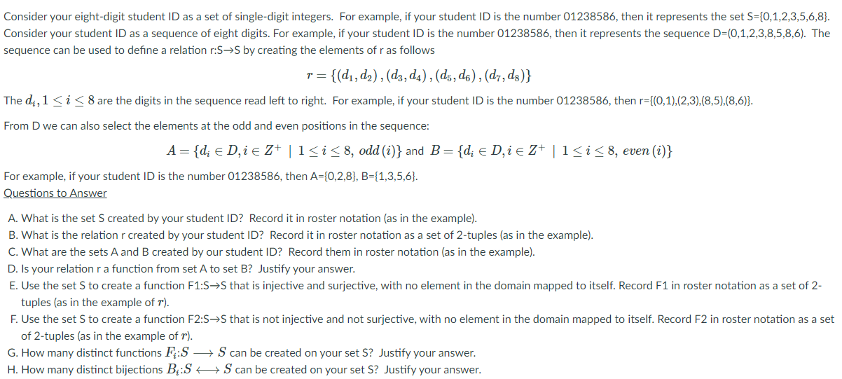 Solved Consider your eight-digit student ID as a set of | Chegg.com