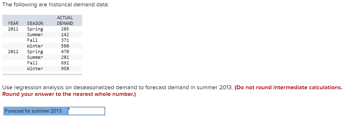 Solved The following are historical demand data: Use | Chegg.com