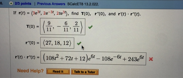 Solved 6.。2/3 points ! Previous Answers SCalcET8 13.2.022. | Chegg.com Solved 6.。2/3 points ! Previous Answers SCalcET8 13.2.022. | Chegg.com