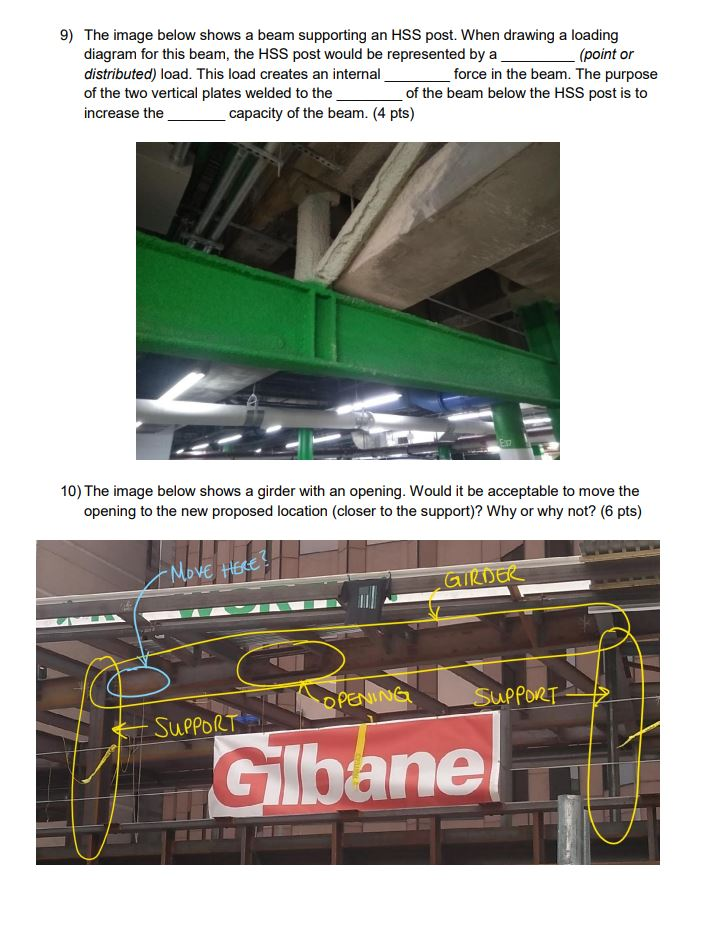 Solved 9) The image below shows a beam supporting an HSS | Chegg.com