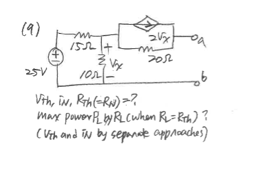 Solved Vth, iN, Rth(=Rn)Max Power PL by RL (When RL=Rth)(Vth | Chegg.com