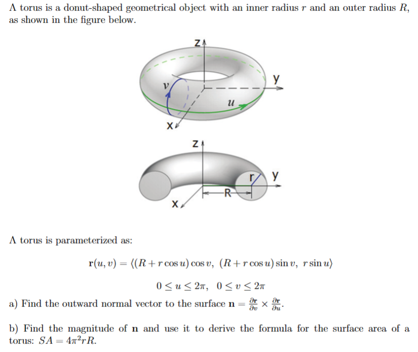 Solved A torus is a donut-shaped geometrical object with an | Chegg.com