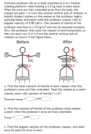 Solved A physics professor sits on a stool mounted to a low | Chegg.com