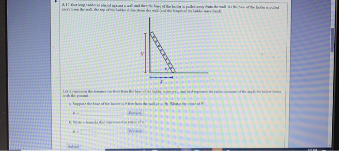 Solved A 17-oot long ladder is placed against a wall and | Chegg.com