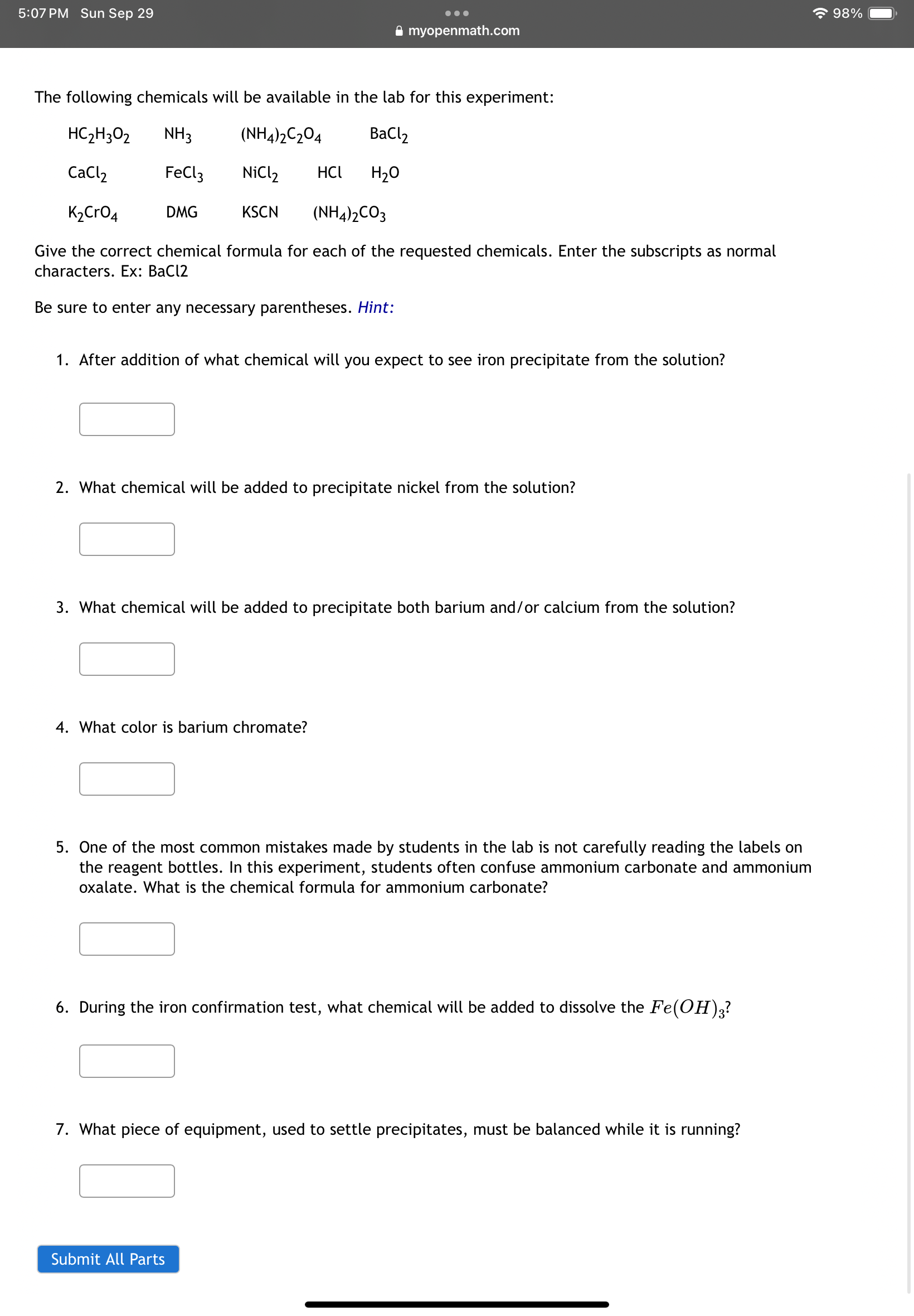 Solved The following chemicals will be available in the lab | Chegg.com