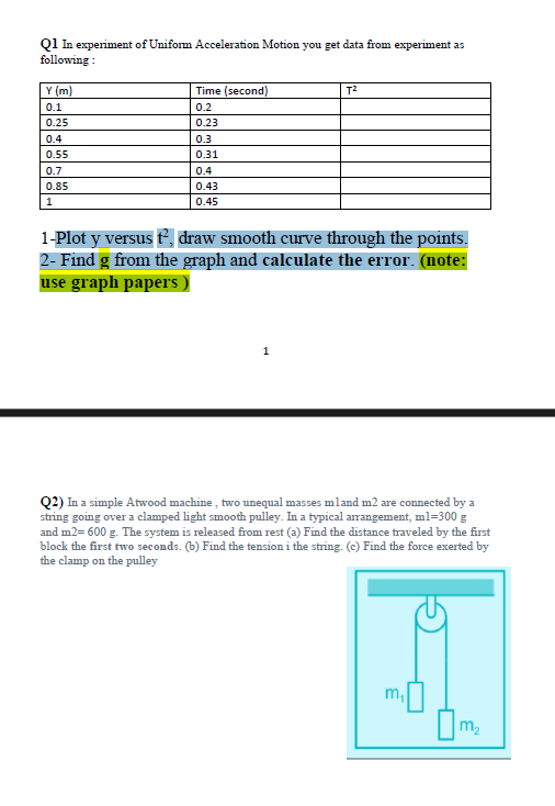 Solved Q1 ﻿In experiment of Uniform Acceleration Motion you | Chegg.com