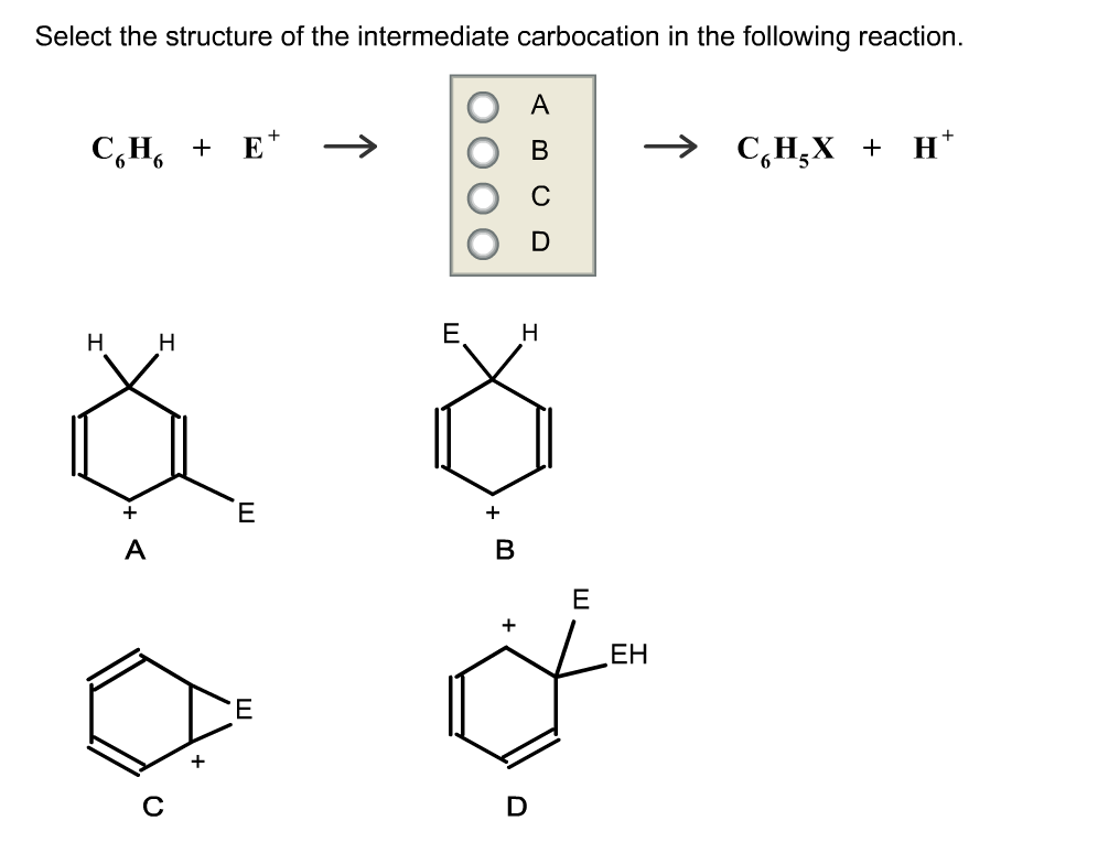 Solved Select the structure of the intermediate carbocation | Chegg.com