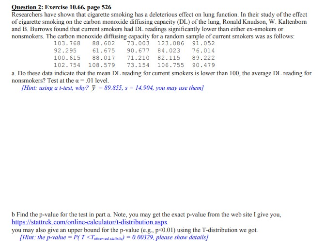Solved Question 2: Exercise 10.66, page 526 Researchers have | Chegg.com