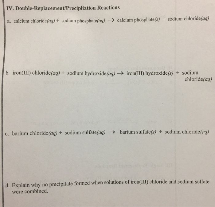 Solved Double-Replacement/Precipitation Reactions a. | Chegg.com