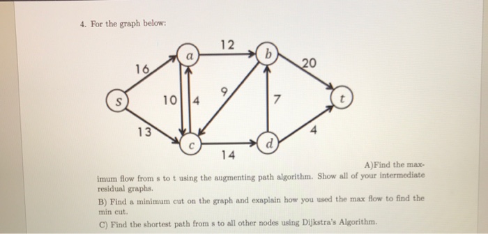 Solved 4. For the graph below: 12 16 7 4 A)Find the max- | Chegg.com