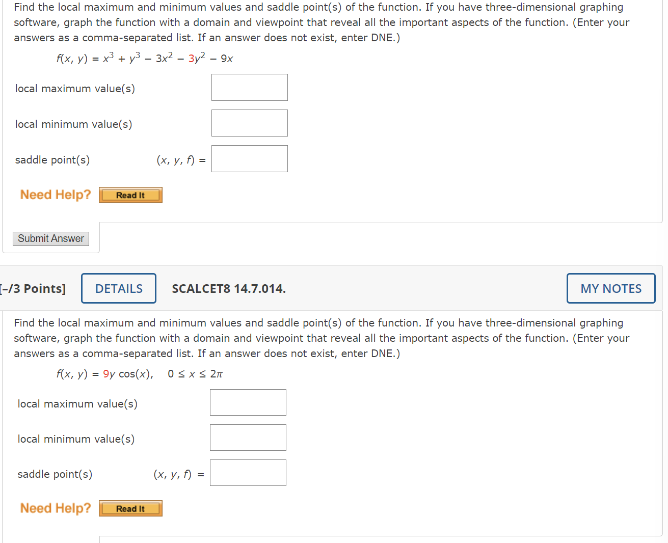 Solved Find the local maximum and minimum values and saddle | Chegg.com