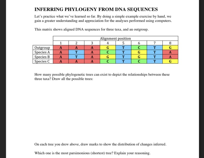 Solved INFERRING PHYLOGENY FROM DNA SEQUENCES Let's practice | Chegg.com