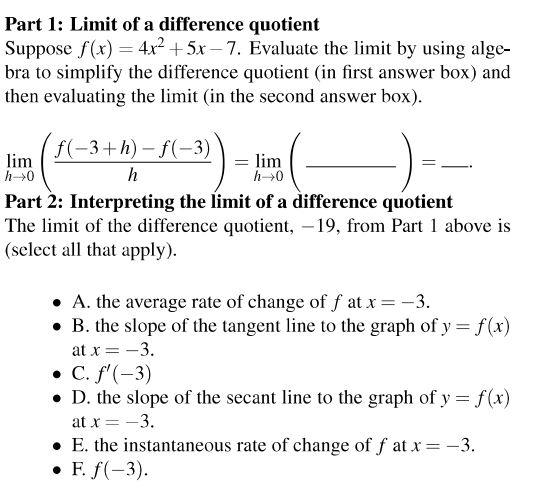 Solved Part 1 Limit Of A Difference Quotient Suppose F X