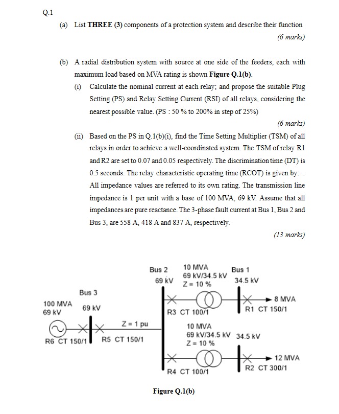 Solved Q. 1 (a) ﻿List THREE (3) ﻿components of a protection | Chegg.com