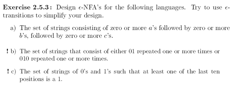 Solved Exercise 2.5.3: Design e-NFA's for the following | Chegg.com