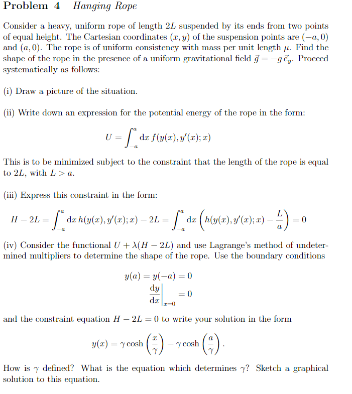 Problem 4 Hanging Rope Consider a heavy, uniform rope | Chegg.com