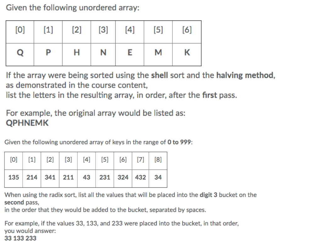 Solved Given The Following Unordered Array [o] 2 34]5 [6]