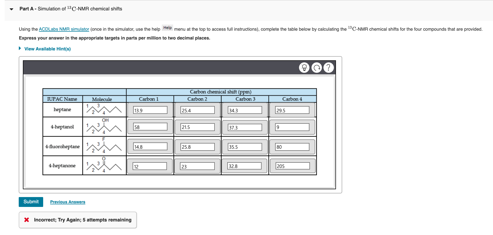 Solved Part A - Simulation of 13 C-NMR chemical shifts Using | Chegg.com