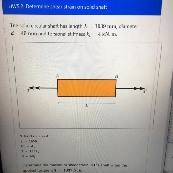 Solved HW5.2. Determine shear strain on solid shaft The | Chegg.com