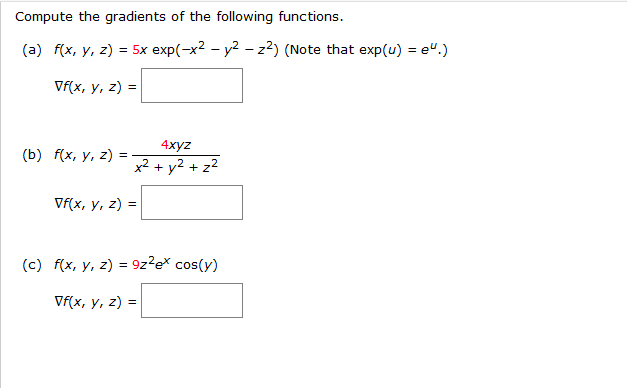 Solved Compute the gradients of the following functions. (a) | Chegg.com