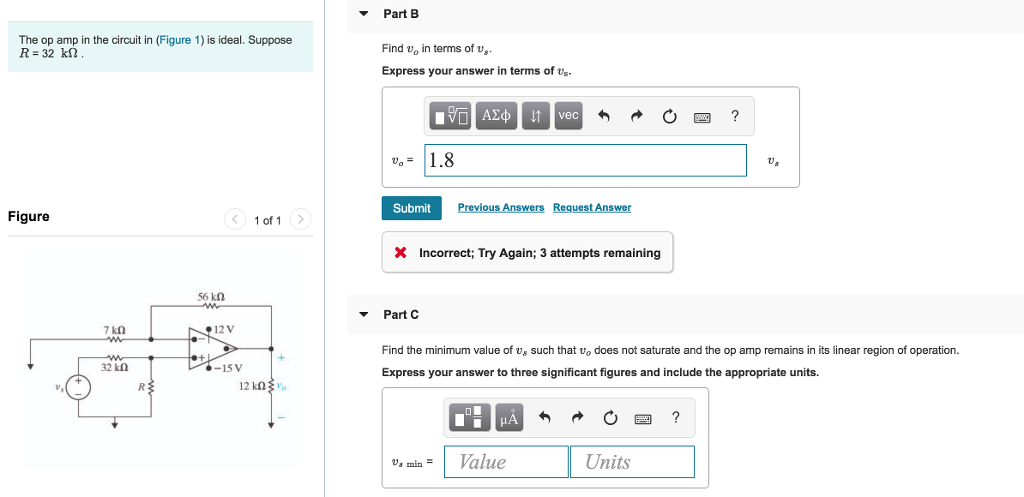 Solved Part B The op amp in the circuit in (Figure 1) is | Chegg.com