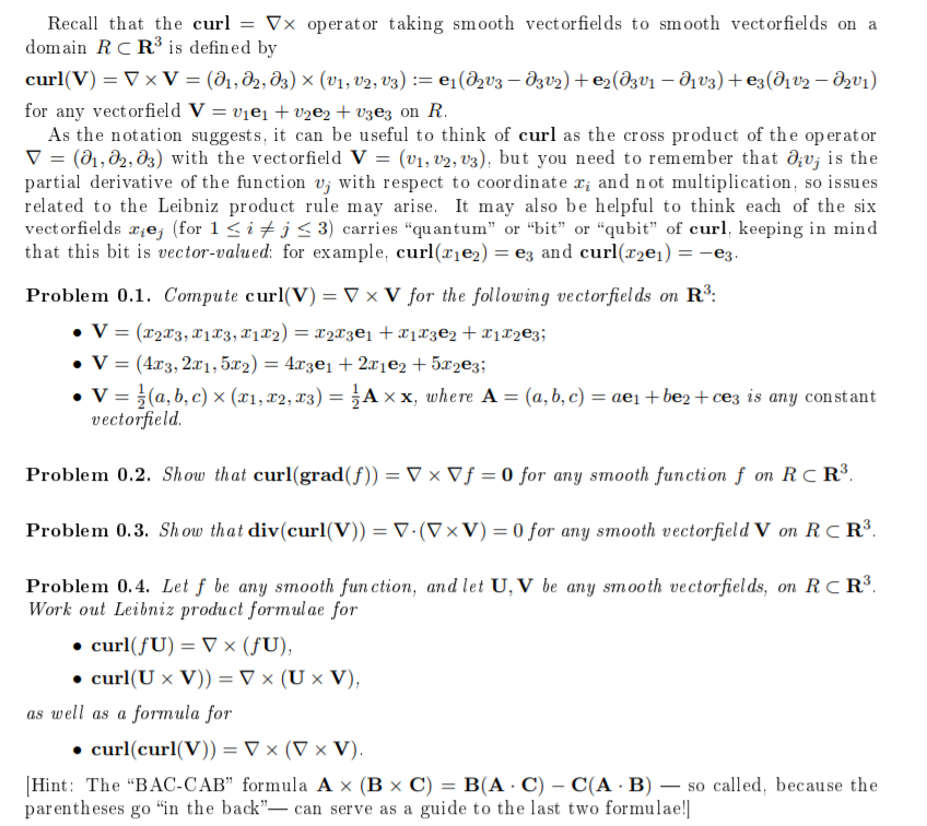 Solved Recall that the curl = × operator taking smooth | Chegg.com
