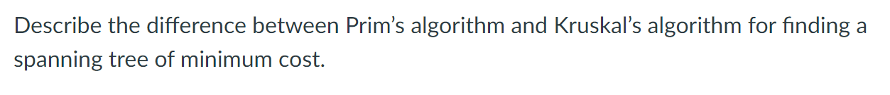 a Describe the difference between Prim's algorithm | Chegg.com