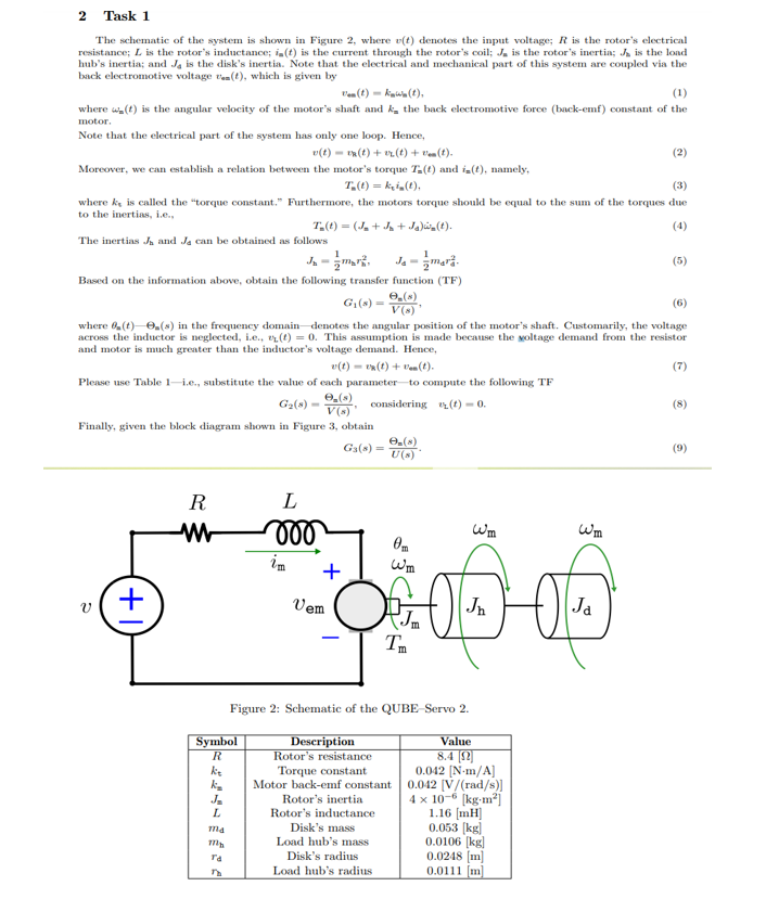 Solved 2 ﻿Task 1The schematic of the system is shown in | Chegg.com