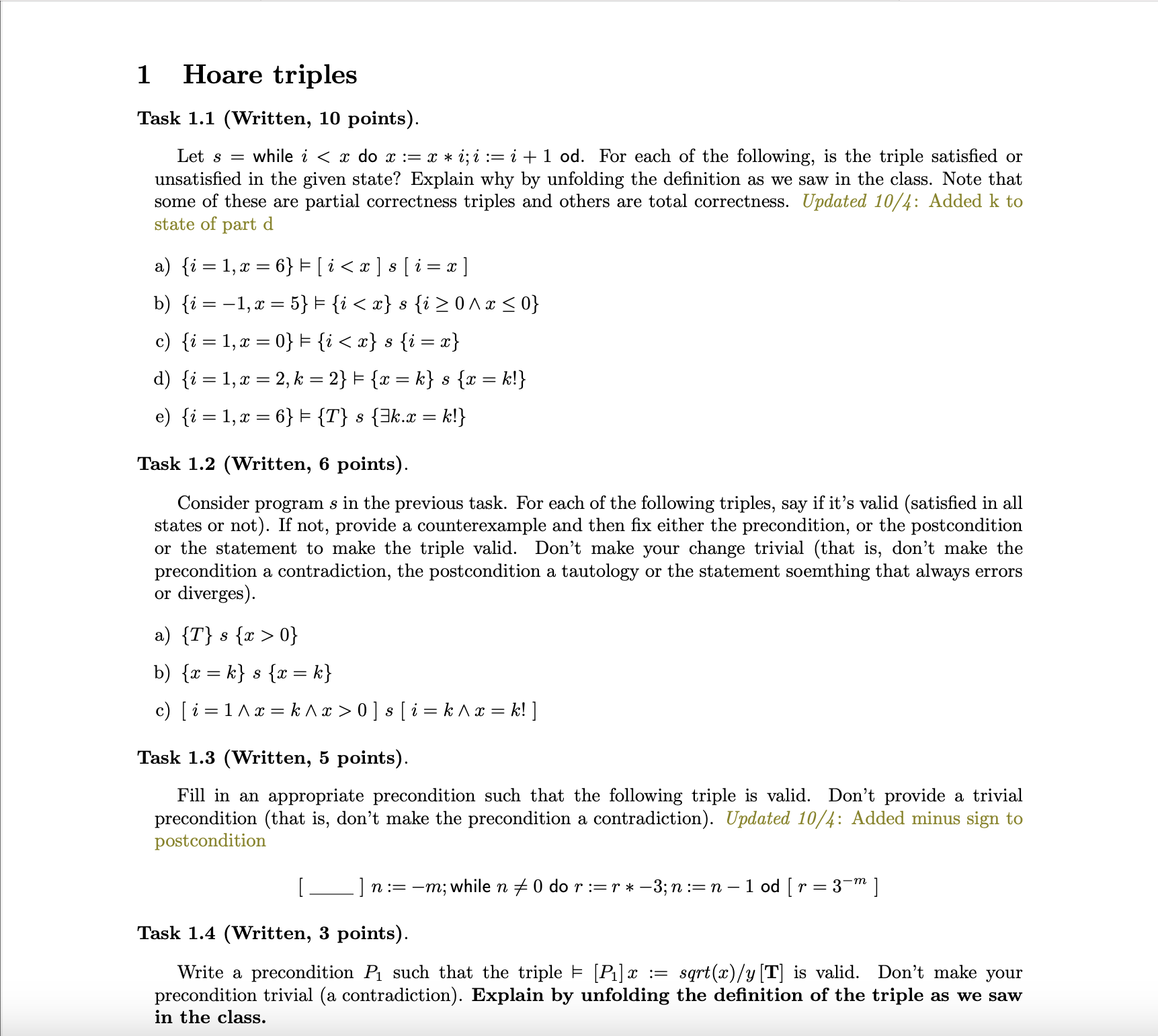 Solved Task 1.1 (Written, 10 points). Let s= while i0} b) | Chegg.com