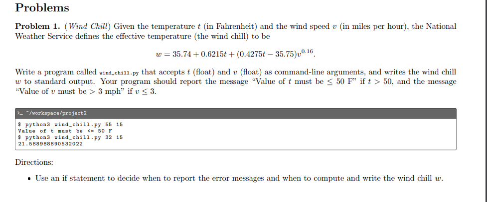 Problem 1. (Wind Chill) Given the temperature t (in | Chegg.com