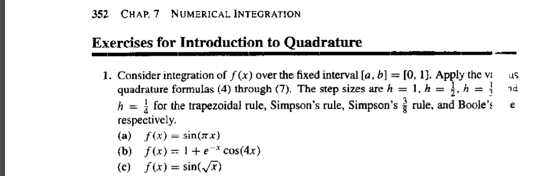 Solved 352 CHAP. 7 NUMERICAL INTEGRATION Exercises for | Chegg.com