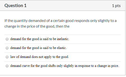 Solved Question 1 1 pts If the quantity demanded of a | Chegg.com