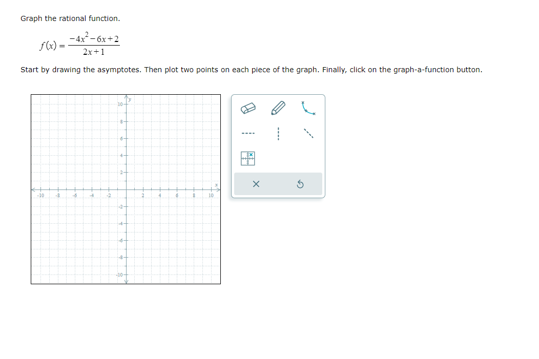 Solved Graph the rational function. f(x)=2x+1−4x2−6x+2 Start | Chegg.com