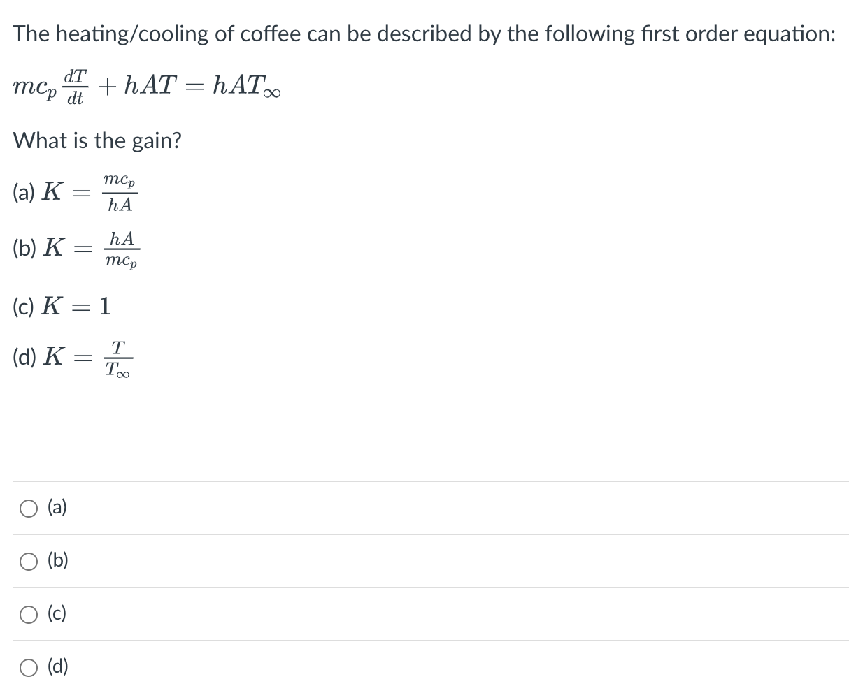 Solved The heating/cooling of coffee can b described by the | Chegg.com