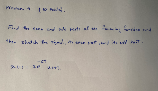 Solved Problem 4. (10 points) 4 Find the even and odd parts | Chegg.com
