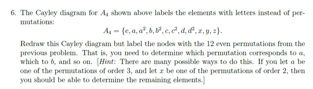 2 23 2 2 6. The Cayley diagram for A4 shown above | Chegg.com