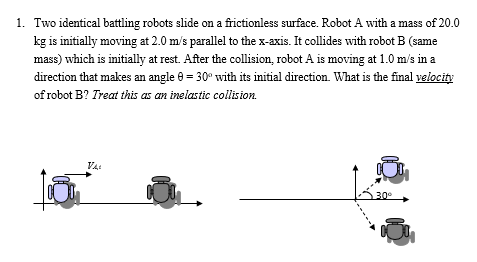 Solved 1. Two identical battling robots slide on a | Chegg.com