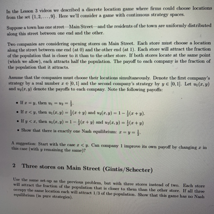 Solved described a discrete location game where firms could | Chegg.com