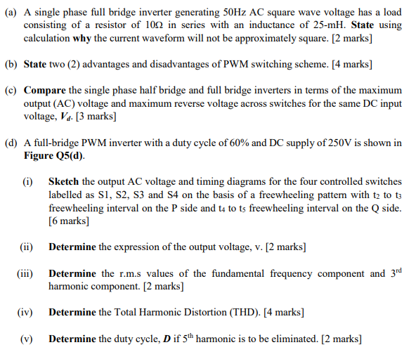 Solved (a) A single phase full bridge inverter generating | Chegg.com