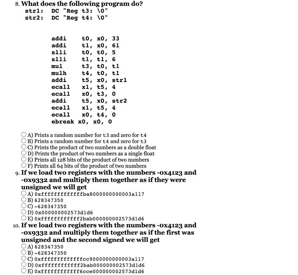 8. What does the following program do? strl: DC "Reg | Chegg.com